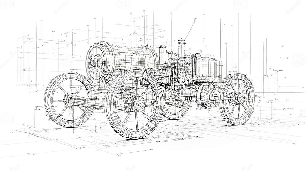 Perspective Drawing of a Vintage Tractor Being Designed Stock ...
