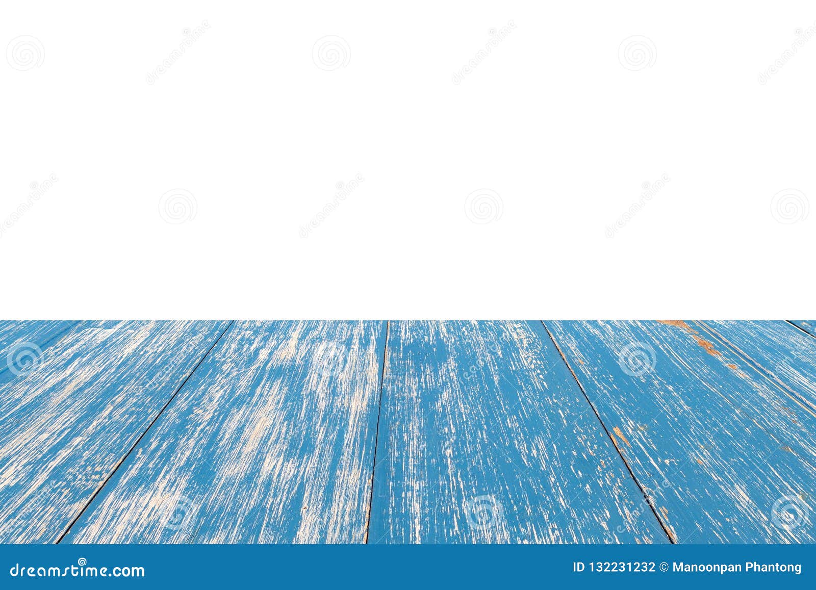 Perspective Empty Old Blue Wooden Table with White Background Stock ...