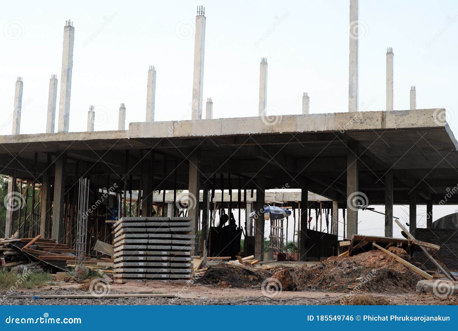 Perspective of House Structure Under Construction at Site with Blue Sky ...