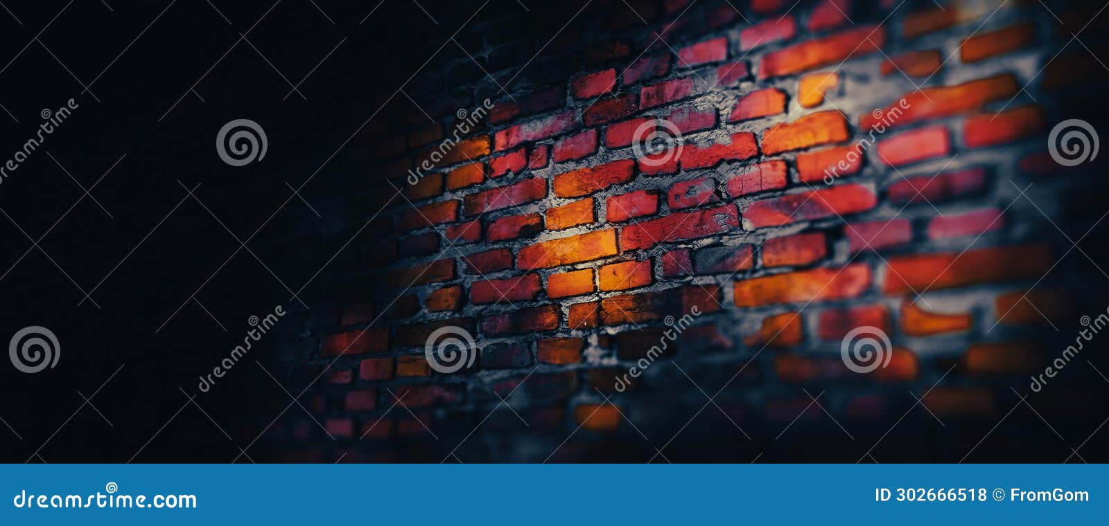 Perspective Illuminated Warm, Orange Glow Brick Wall Background, 3d ...
