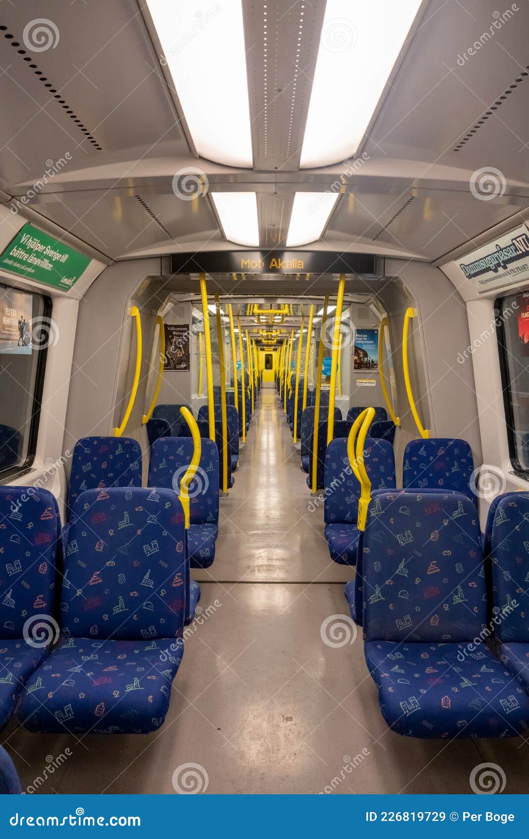 Perspective Interior View of an Empty Public Subway Train in Stockholm ...