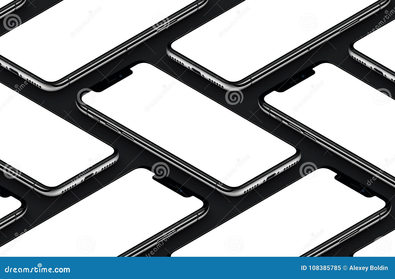 IPhone X. Perspective Isometric Black Smartphones Front Sides Mockup ...