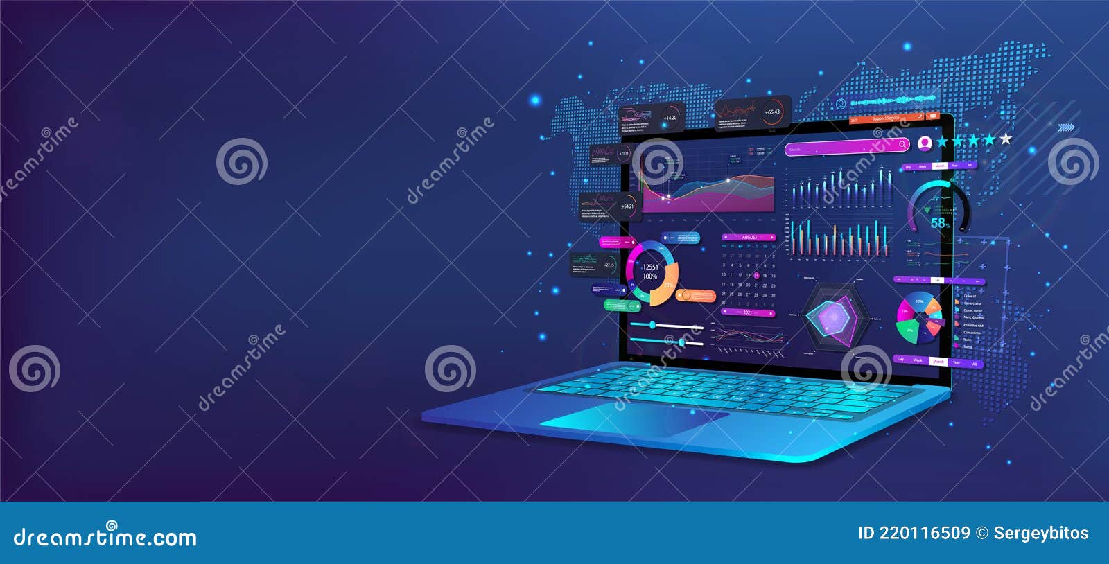 Perspective Laptop Position with Business Analysis App Dashboard ...