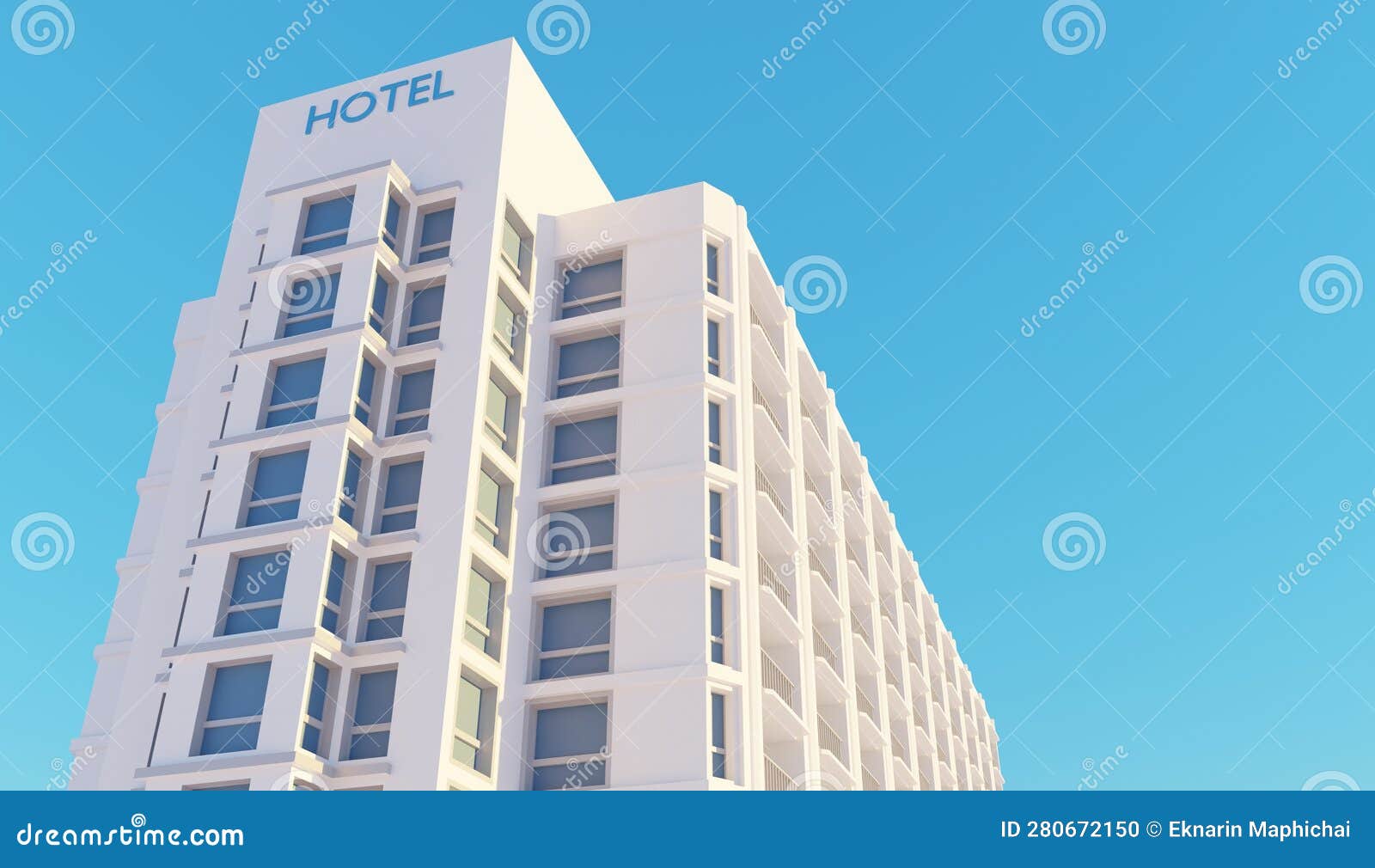 Perspective Modern Hotel Building Over Blue Sky Scene Stock ...