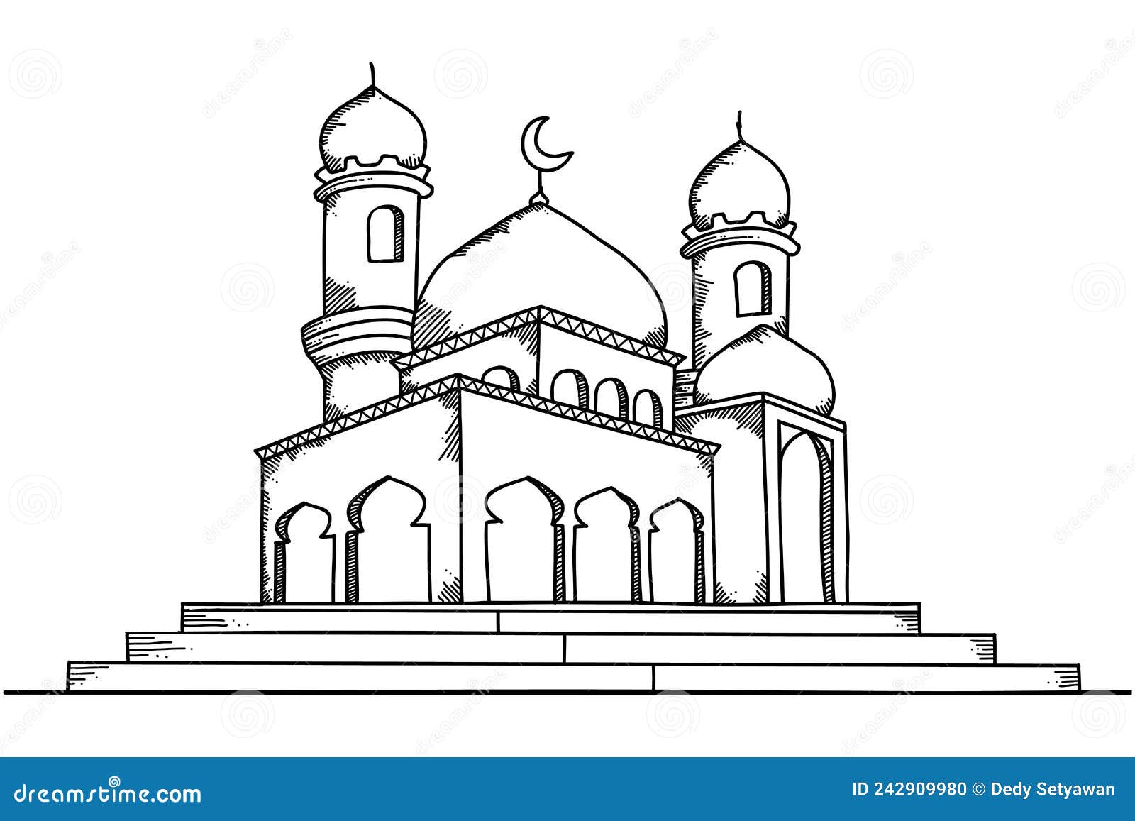 Perspective mosque sketch stock vector. Illustration of prayer - 242909980