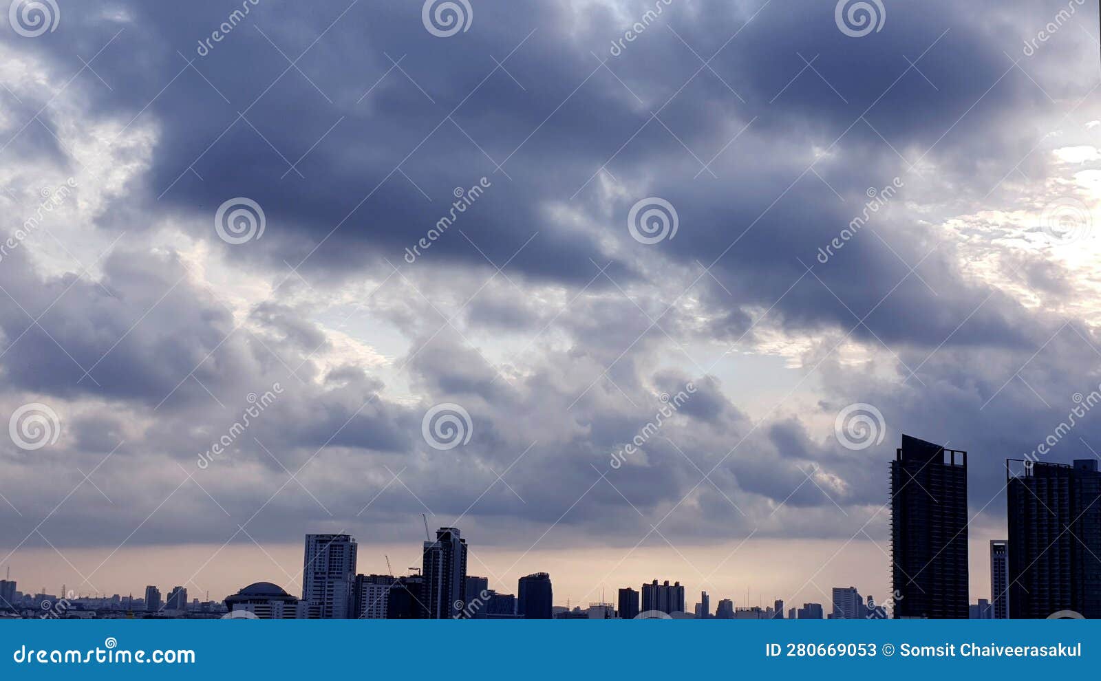 The Perspective of Nimbus Clouds in the Sky Covers the City. Stock ...