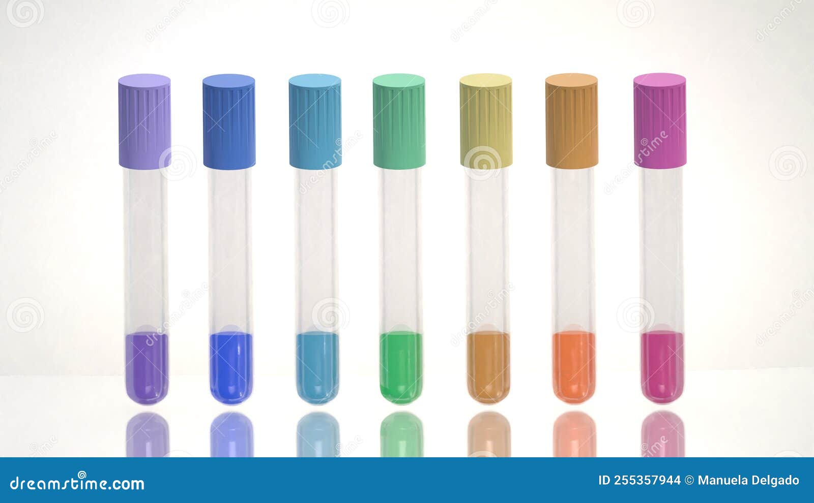 Rainbow Pastel Colored Test Tubes With Cap And Liquid Reflected On The ...