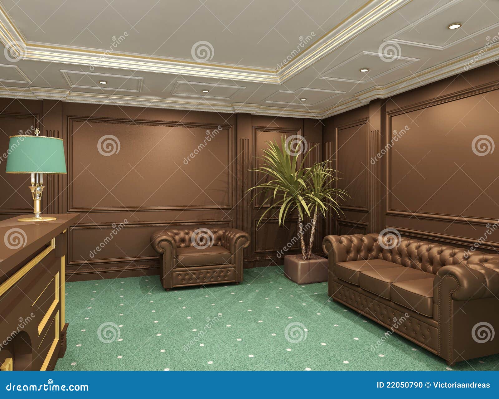 Perspective of Reception Hall with Sofa Stock Illustration ...