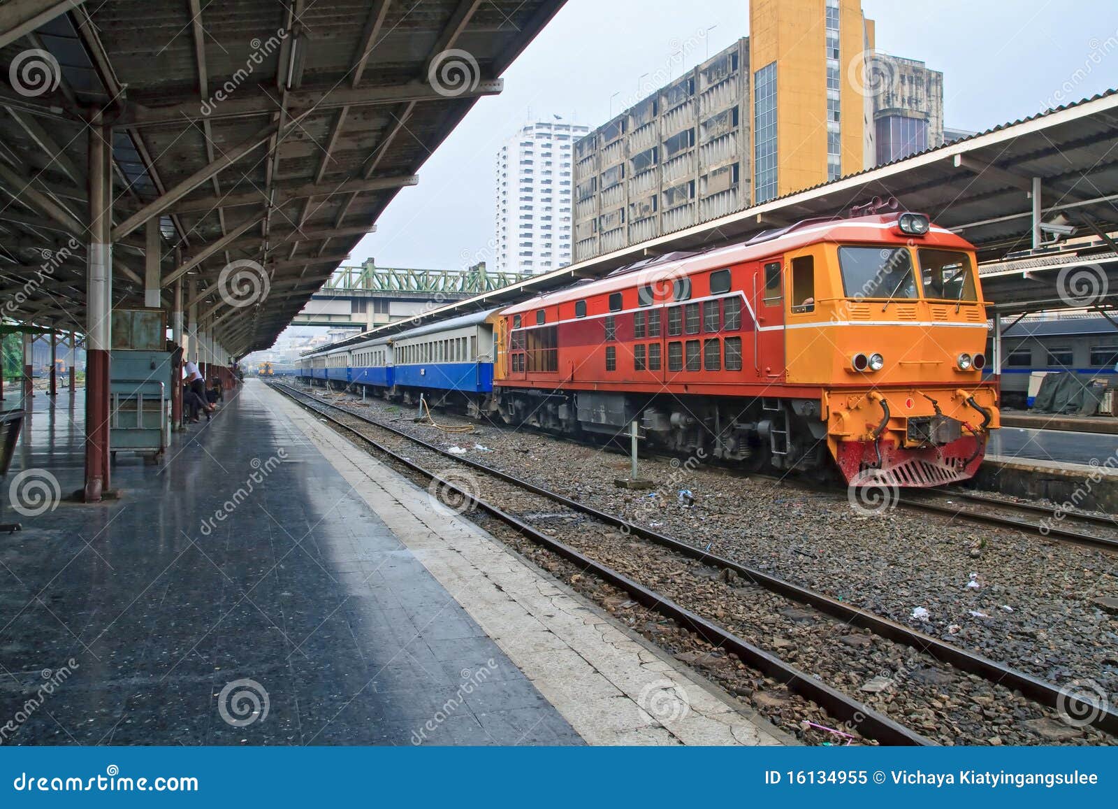 Perspective Of Red Orange Train, Diesel Locomotive Stock Image ...