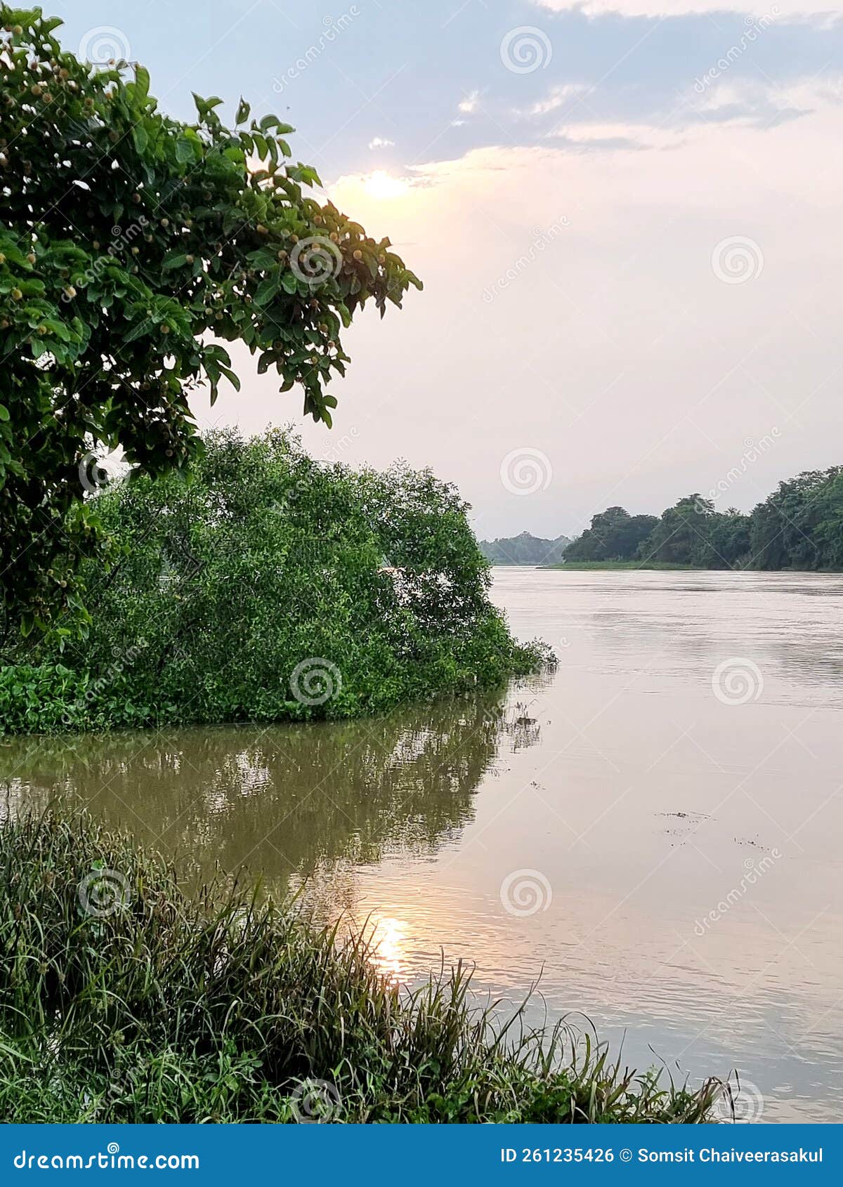 The Perspective of Riverside View with Reflection the Sun Stock Photo ...