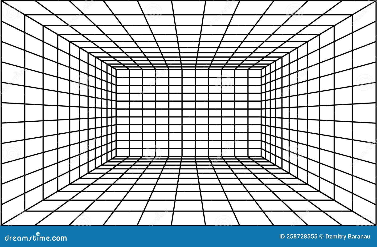 Perspective Room With Black Grid. 3D Linear Floor And Empty Interior ...