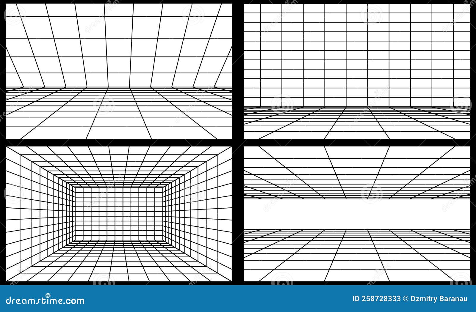 Perspective Room with Black Grid. Set 3D Linear Floor and Empty ...