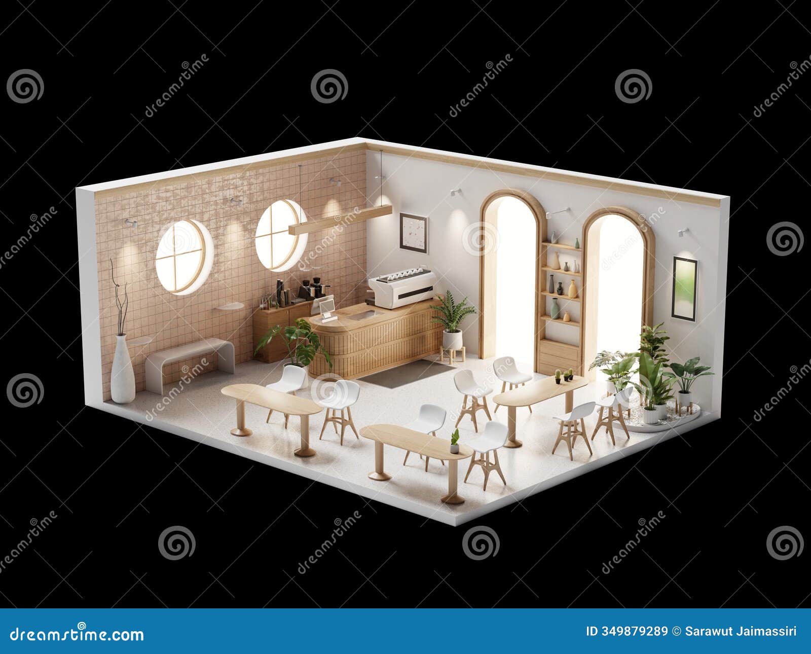 Perspective Room Minimal Cafe Store Open Inside Interior Architecture ...