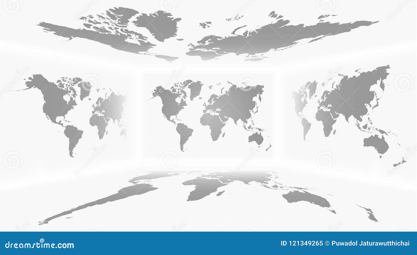 Perspective Room and Set of All Side World Map Background . Vector ...