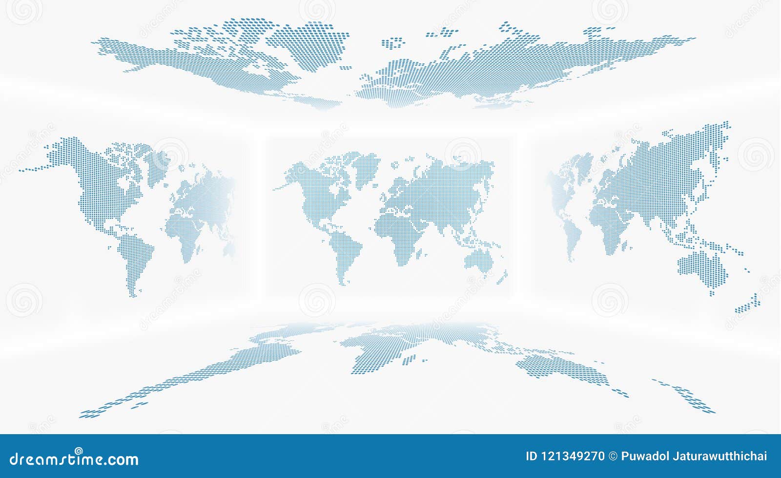 Perspective Room and Set of All Side World Map Dotted Design Background ...