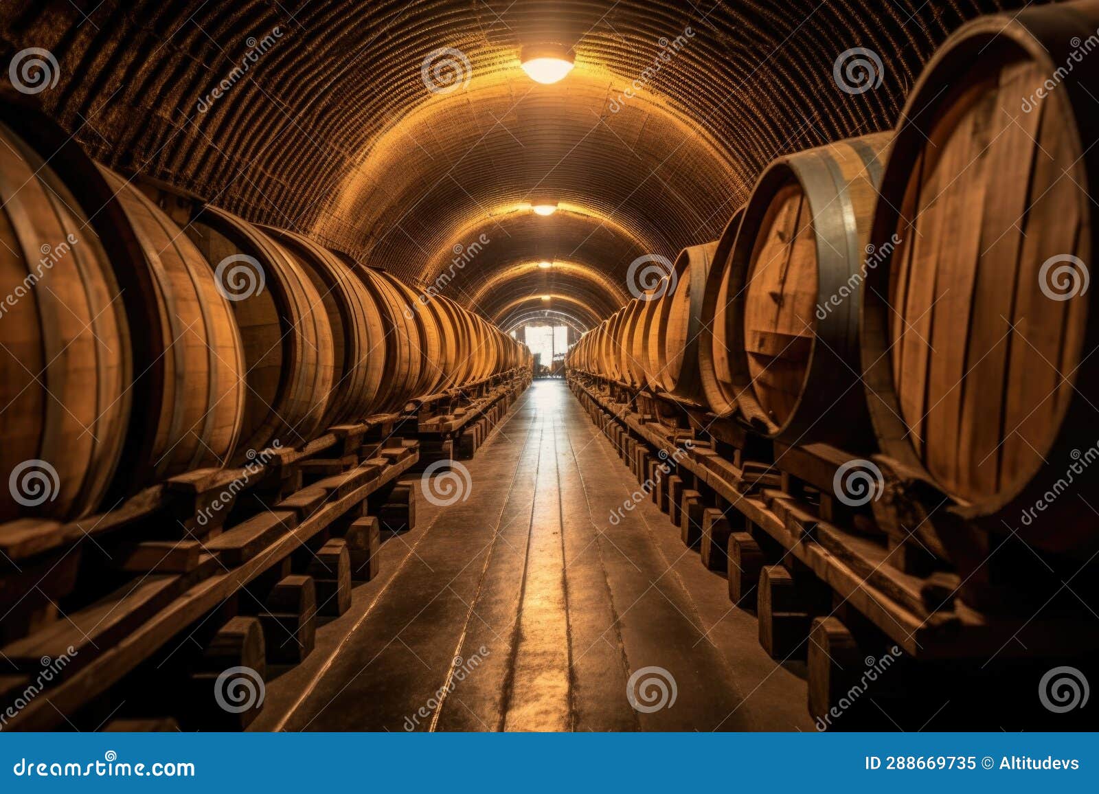 Perspective Shot of Barrels Lined Up in a Cellar Stock Image - Image of ...