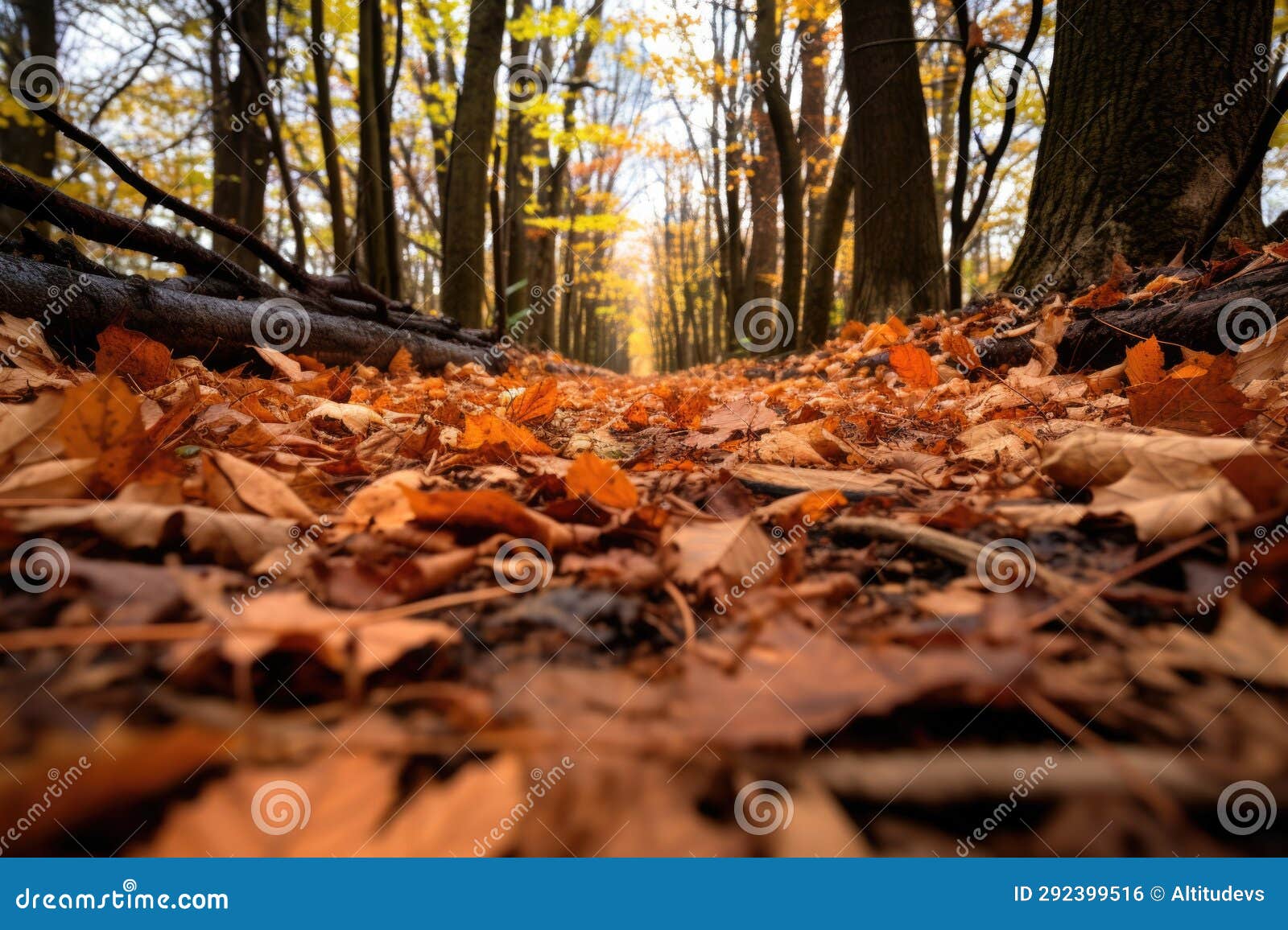 Perspective Shot of Fallen Leaves on a Forest Trail Stock Photo - Image ...