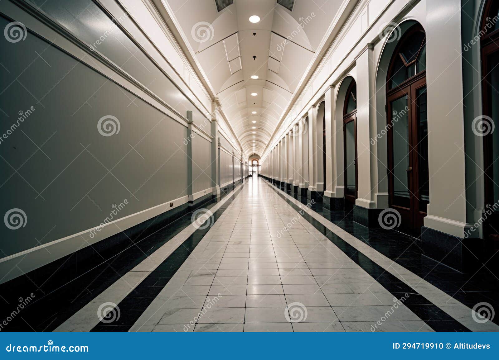 Perspective Shot of a Long Courthouse Corridor Stock Photo - Image of ...