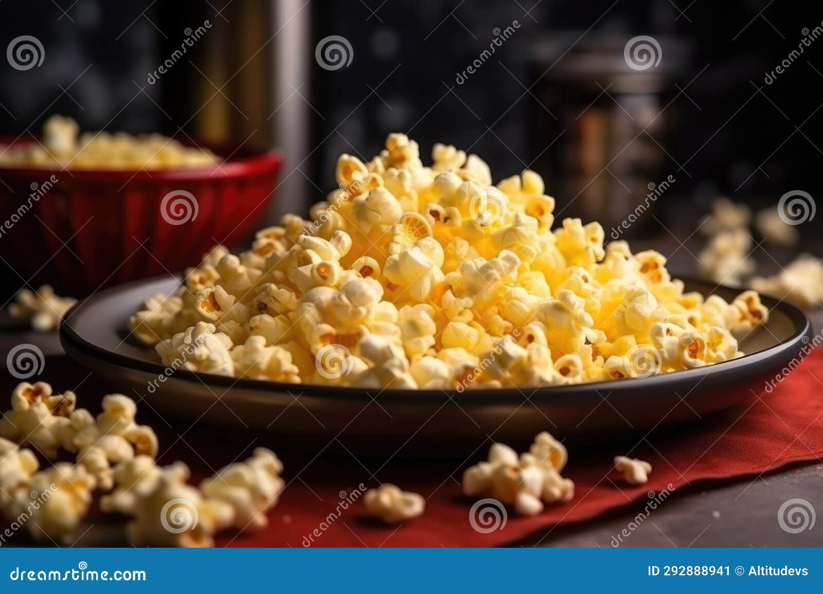 Perspective Shot of Popcorn Pieces on a Ceramic Plate Stock Image ...
