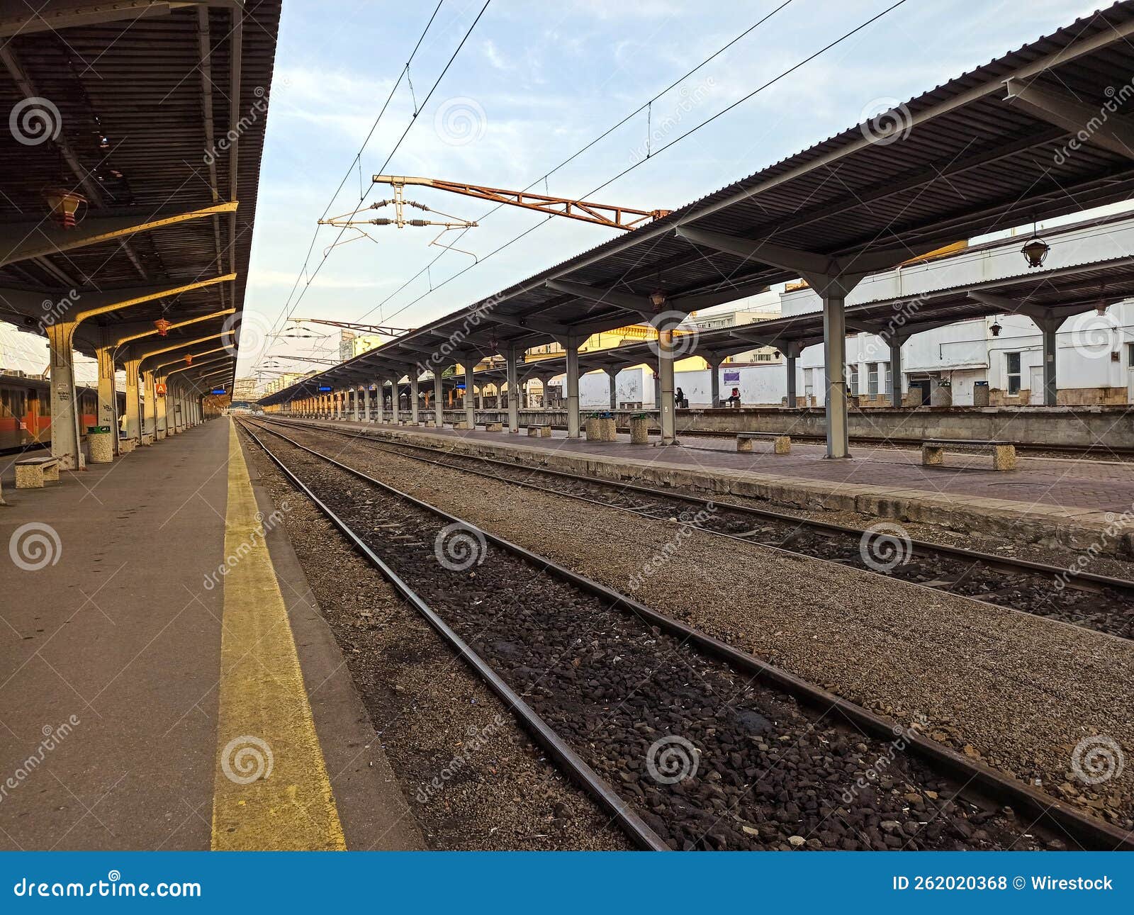 Perspective Shot of a Railway Station in the Daytime. Stock Photo ...