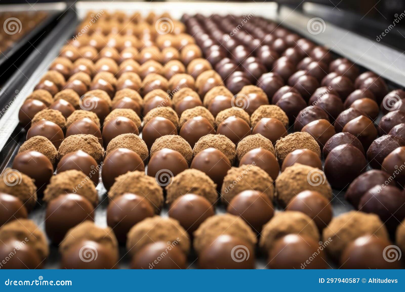 Perspective Shot of Several Unbaked Chocolates Aligned in Rows Stock ...