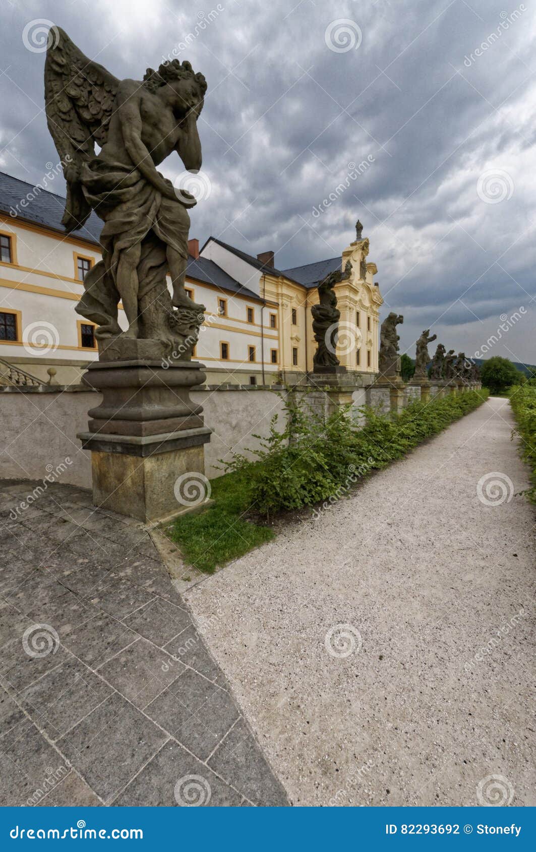 Perspective Shot of a Statue in the Forefront of a Palace Stock Photo ...