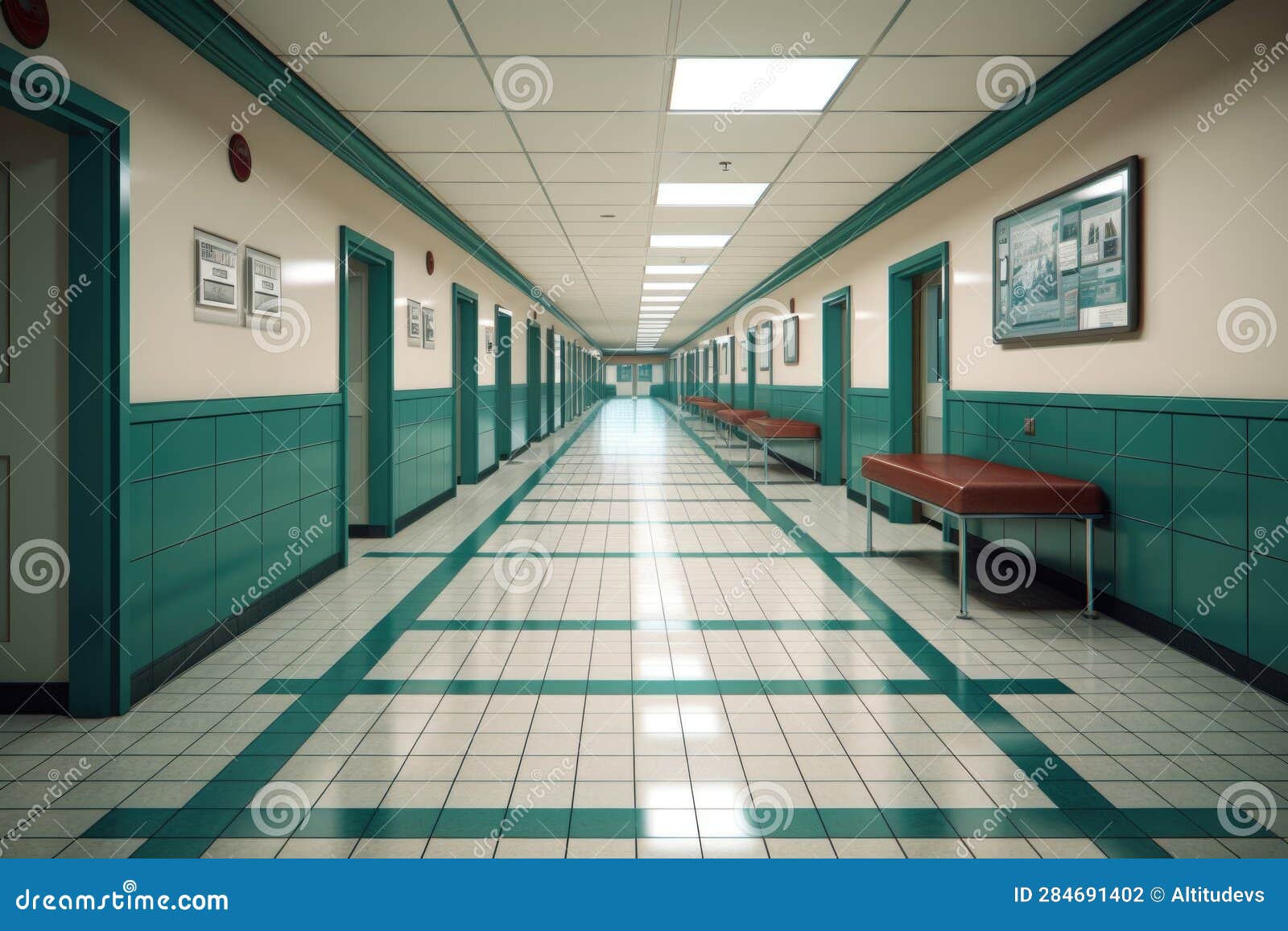 Perspective Shot of Tiled Hospital Corridor Floor Stock Photo - Image ...