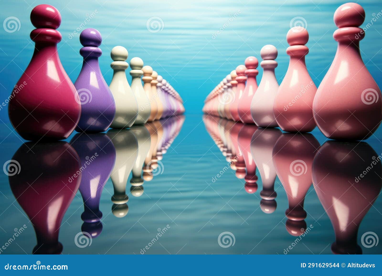 Perspective Shot of Uneven Line of Bowling Pins Stock Photo - Image of ...