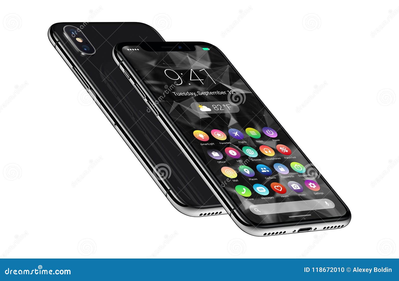 Perspective Smartphones with Material Design Flat UI Interface Front ...