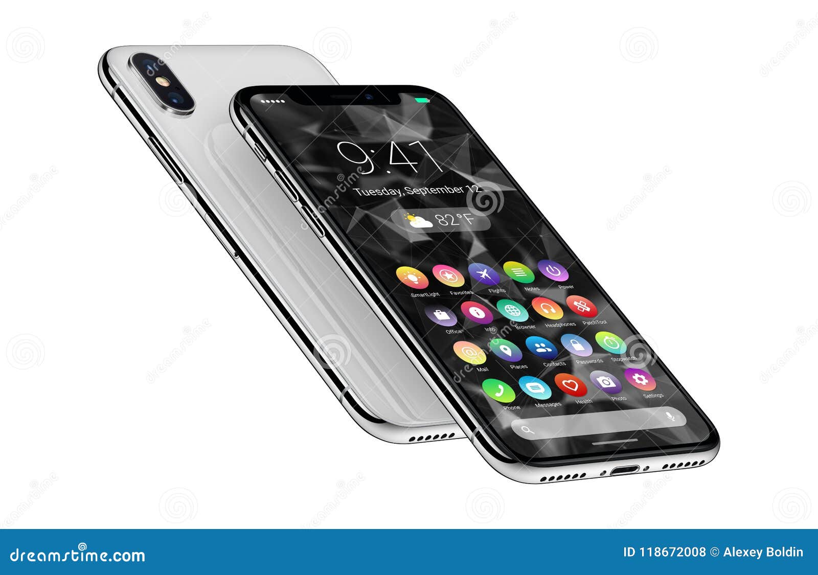 Perspective Smartphones with Material Design Flat UI Interface Front ...