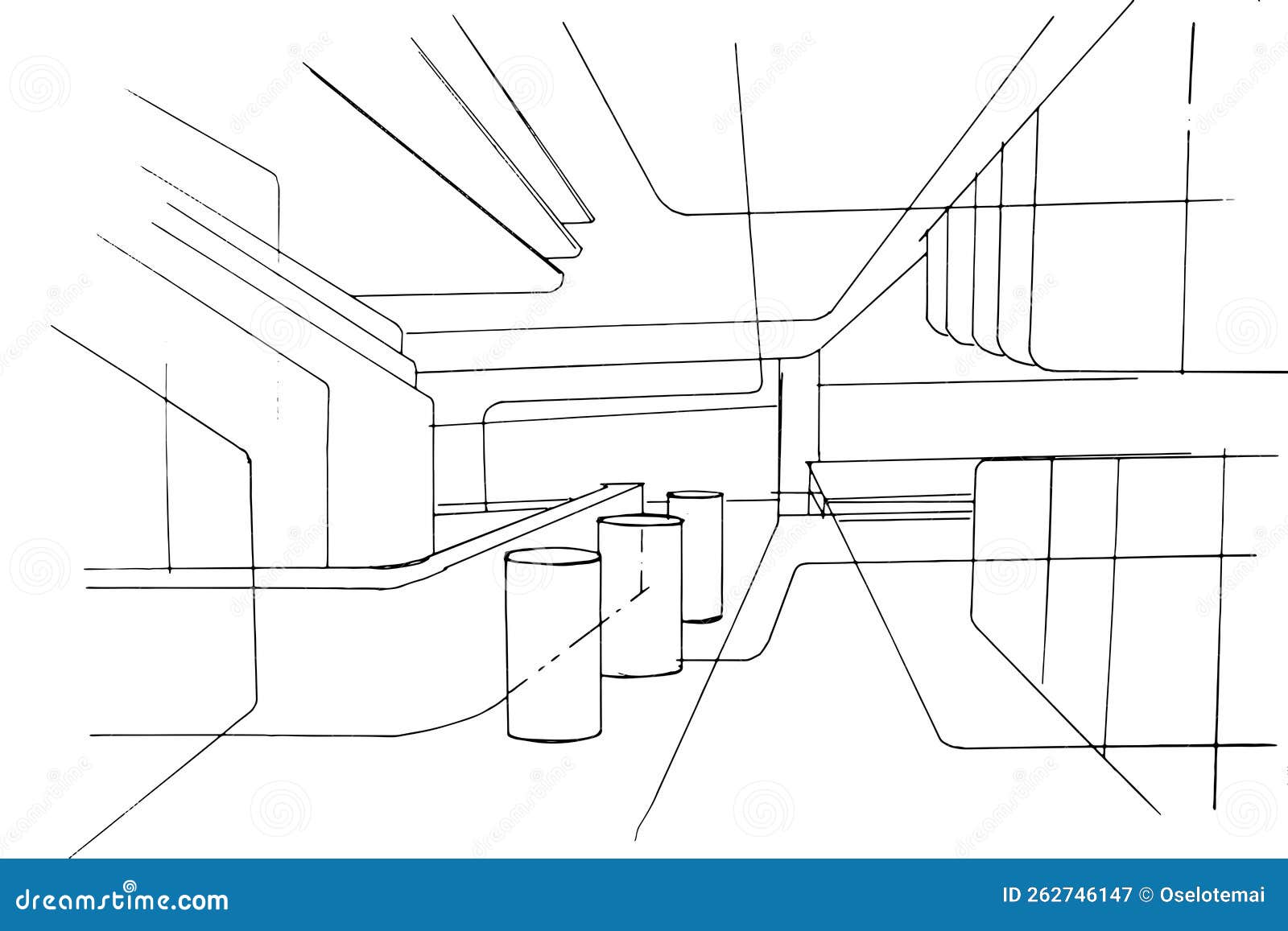 Perspective Structure Line Sketch,hall Structure,modern Design,vector ...