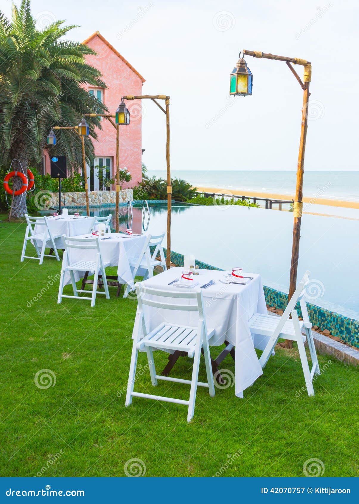 Perspective Tables Decorate for Dinner Stock Image - Image of romantic ...