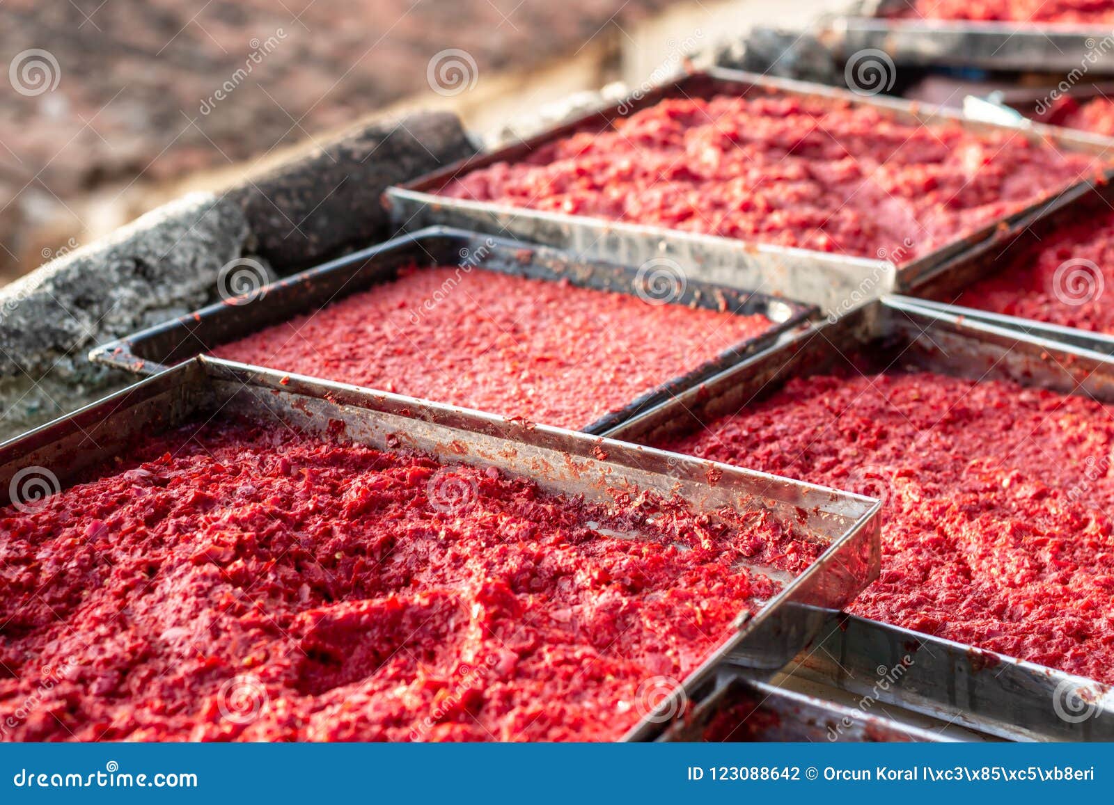 Perspective Traditional Handmade Tomato Paste Making Process Shot Under ...