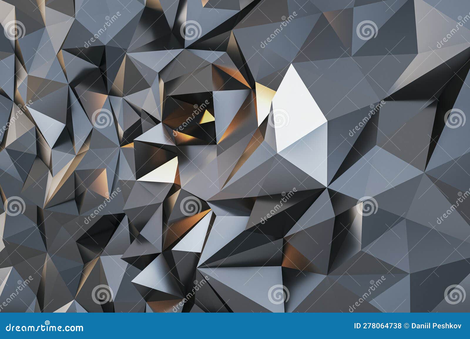 Perspective View on Abstract Silver Triangles Wall in Form of Crystal ...