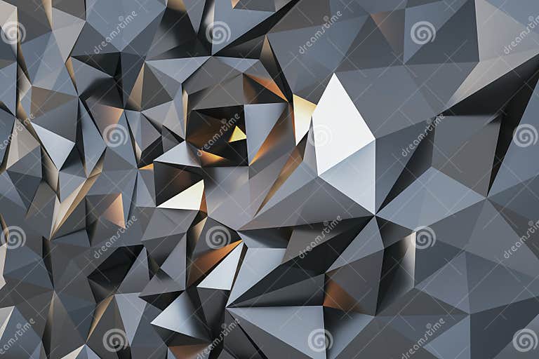 Perspective View on Abstract Silver Triangles Wall in Form of Crystal ...