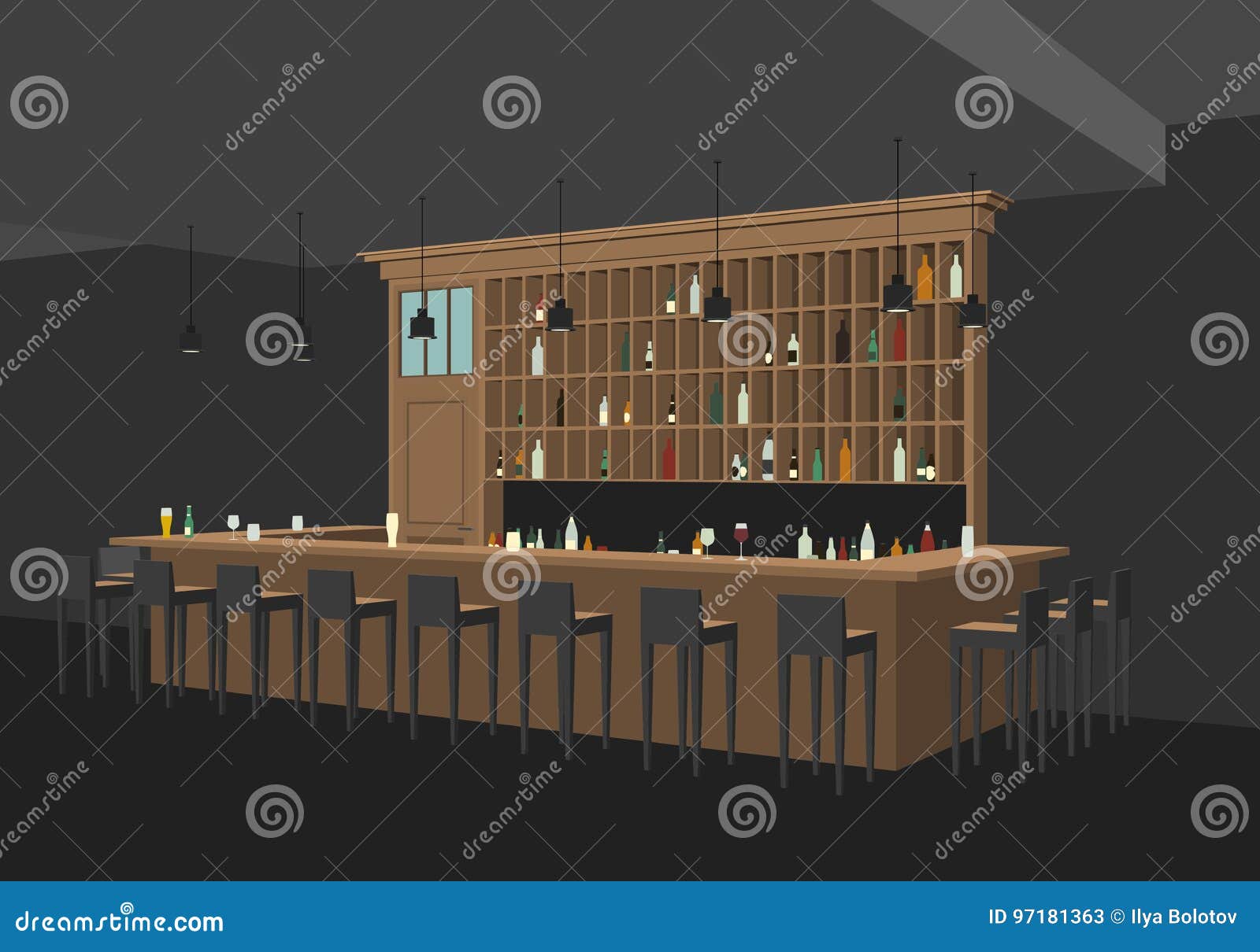 Perspective View of Bar Interior. Stock Vector - Illustration of ...