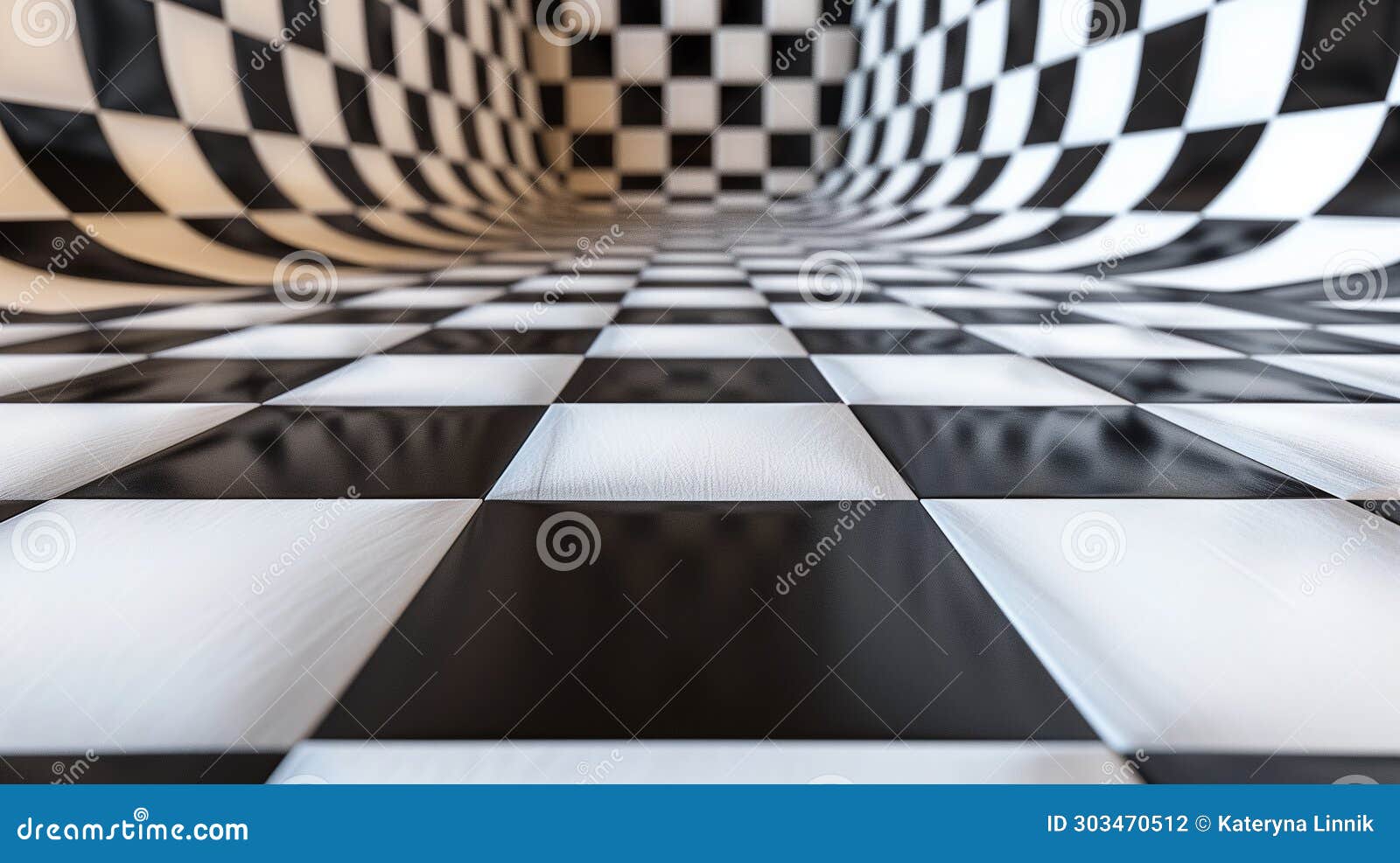 Perspective View of a Black and White Checkered Tile Floor, Well-suited ...
