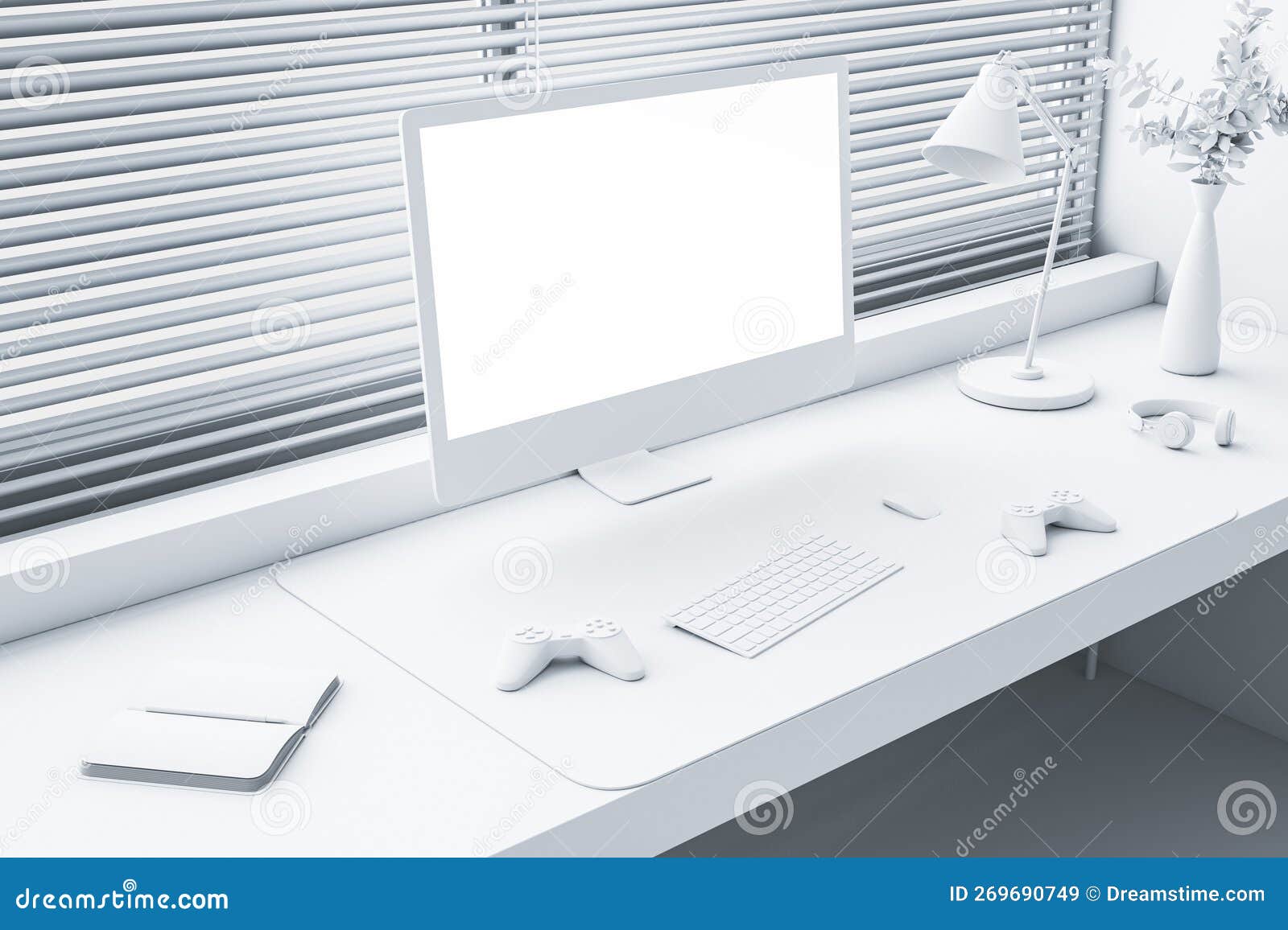 Perspective View on Blank Light Modern Computer Monitor with Place for ...