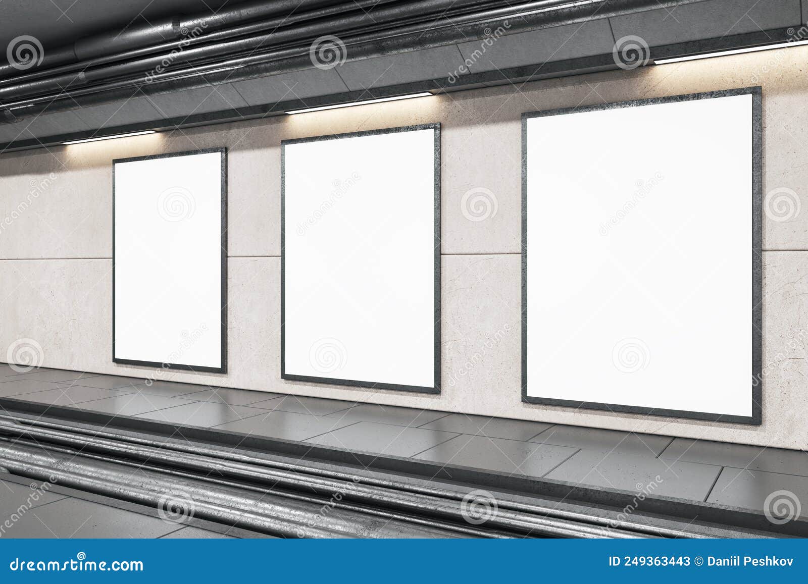Perspective View on Blank White Posters on Light Grey Wall with Place ...