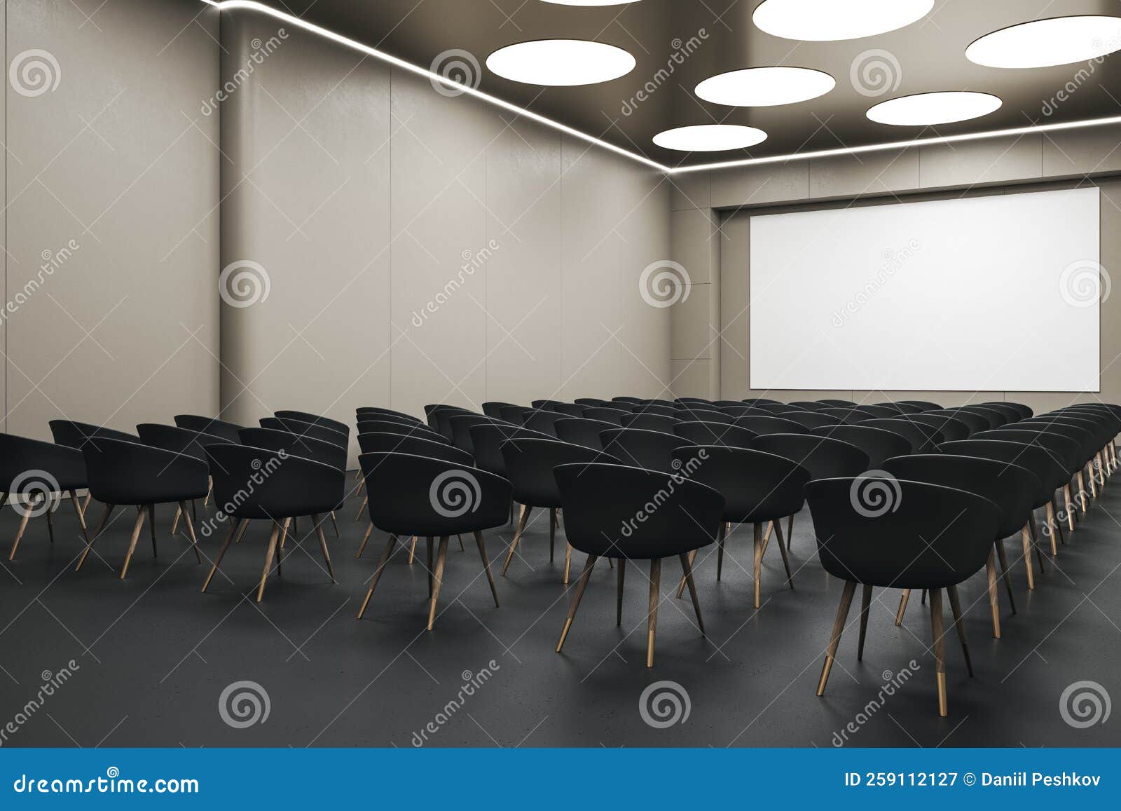 Perspective View on Blank White Screen with Space for Advertising Text ...