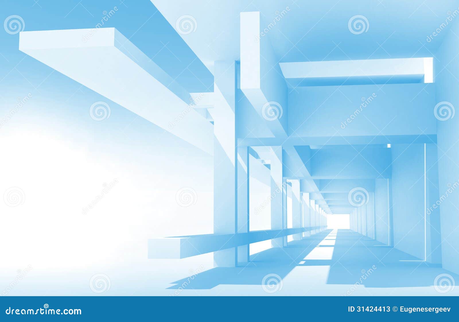 Perspective View of Blue Corridor Construction Stock Illustration ...