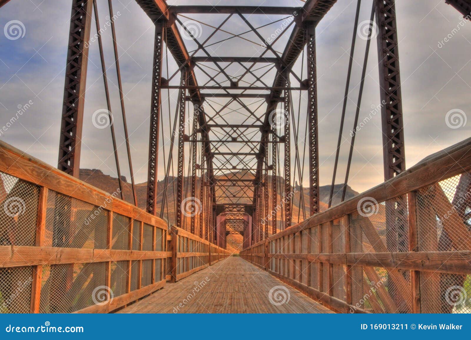Perspective View a Bridge and of Its Wooden Deck Stock Image - Image of ...