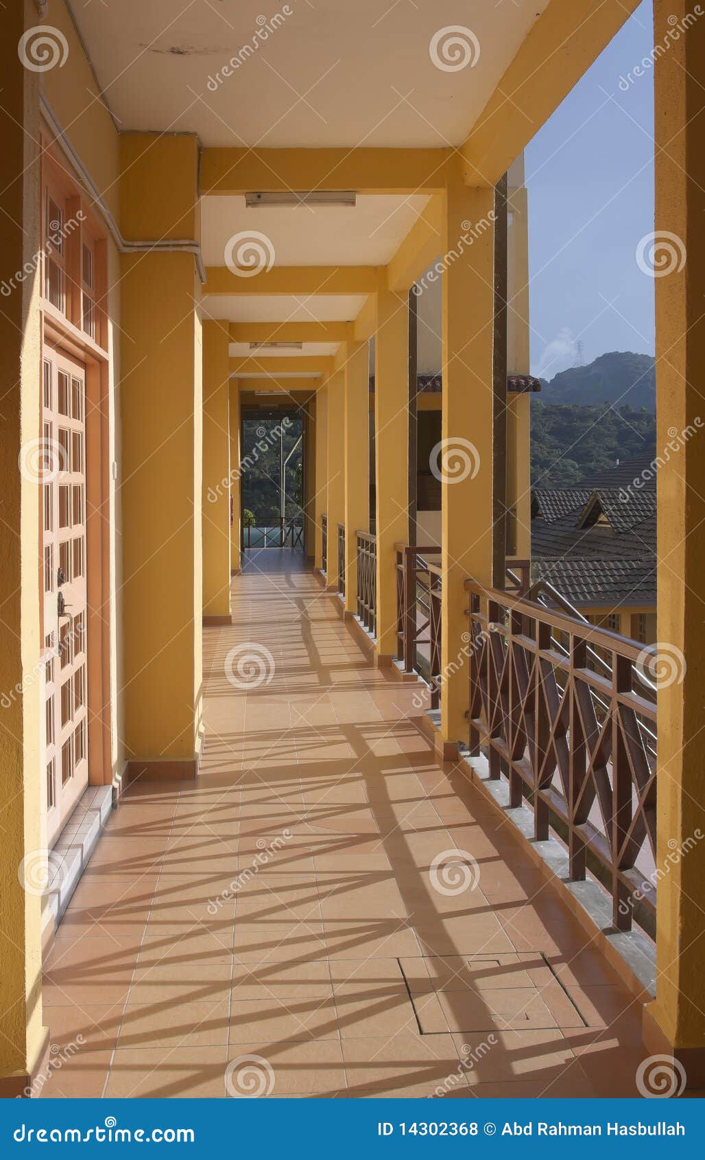 Perspective View of Building Corridor Stock Photo - Image of shadow ...