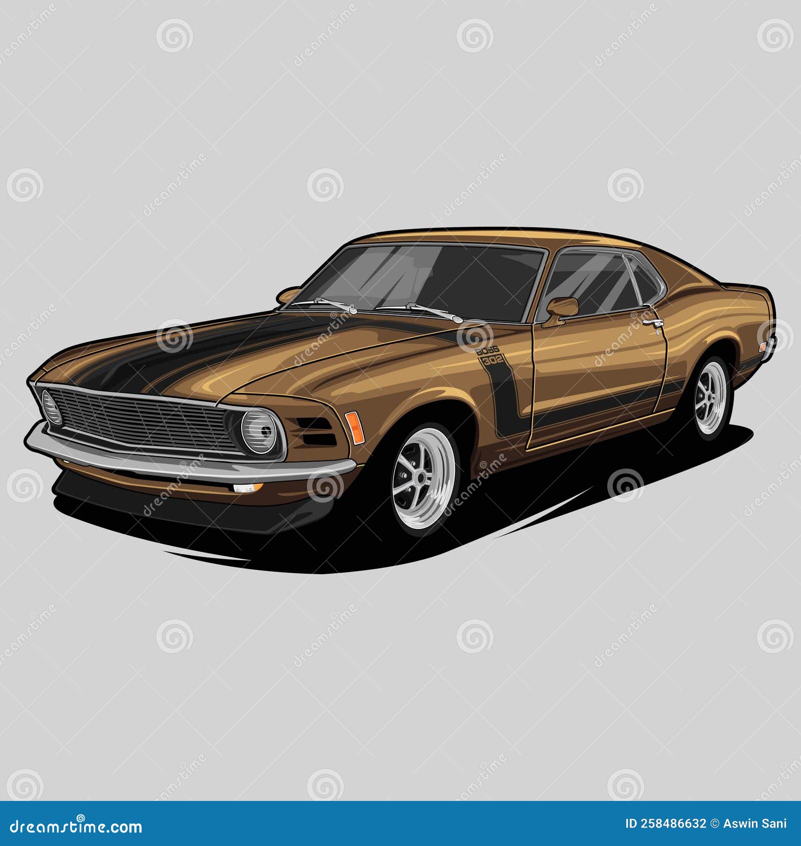 Mustang Boss 429 Icon Illustrated In A Comic Vector Style With A White ...
