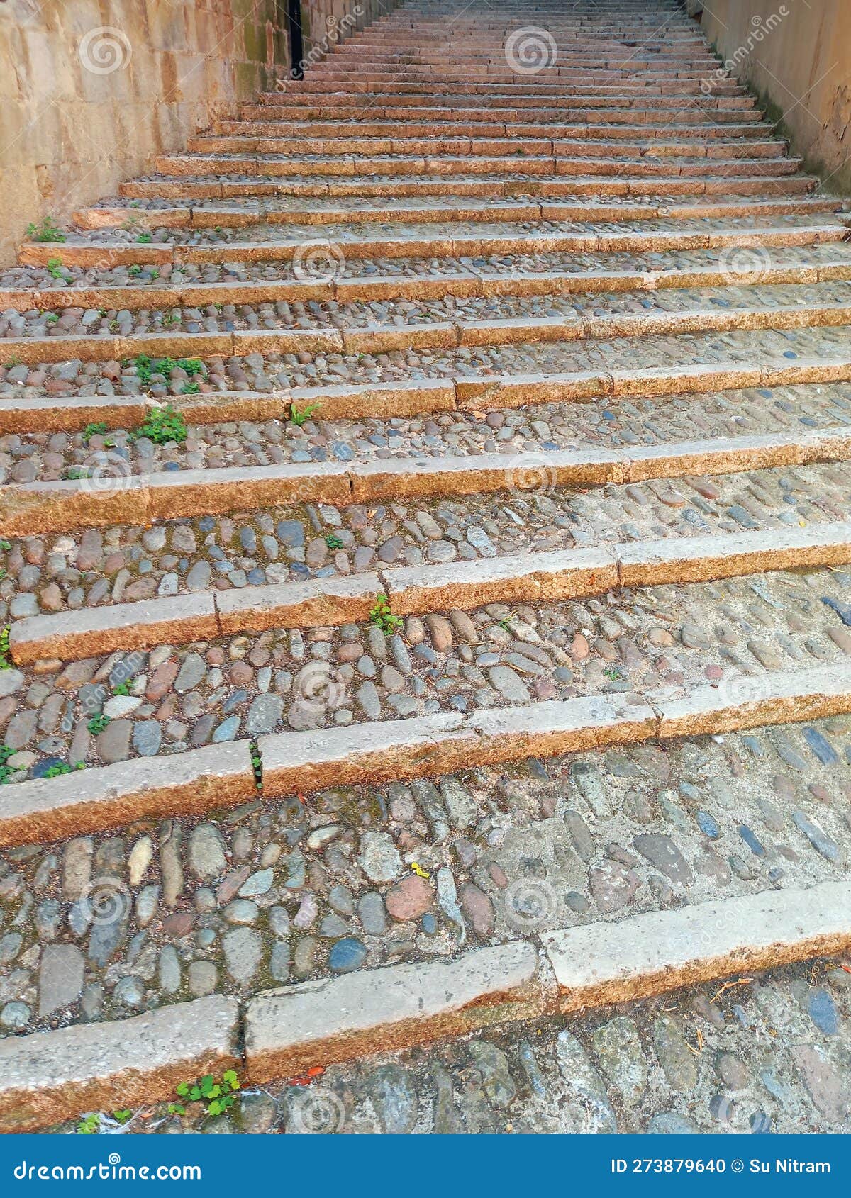 Perspective View of Cobblestone and Stone Staircase. Pavement Stone ...