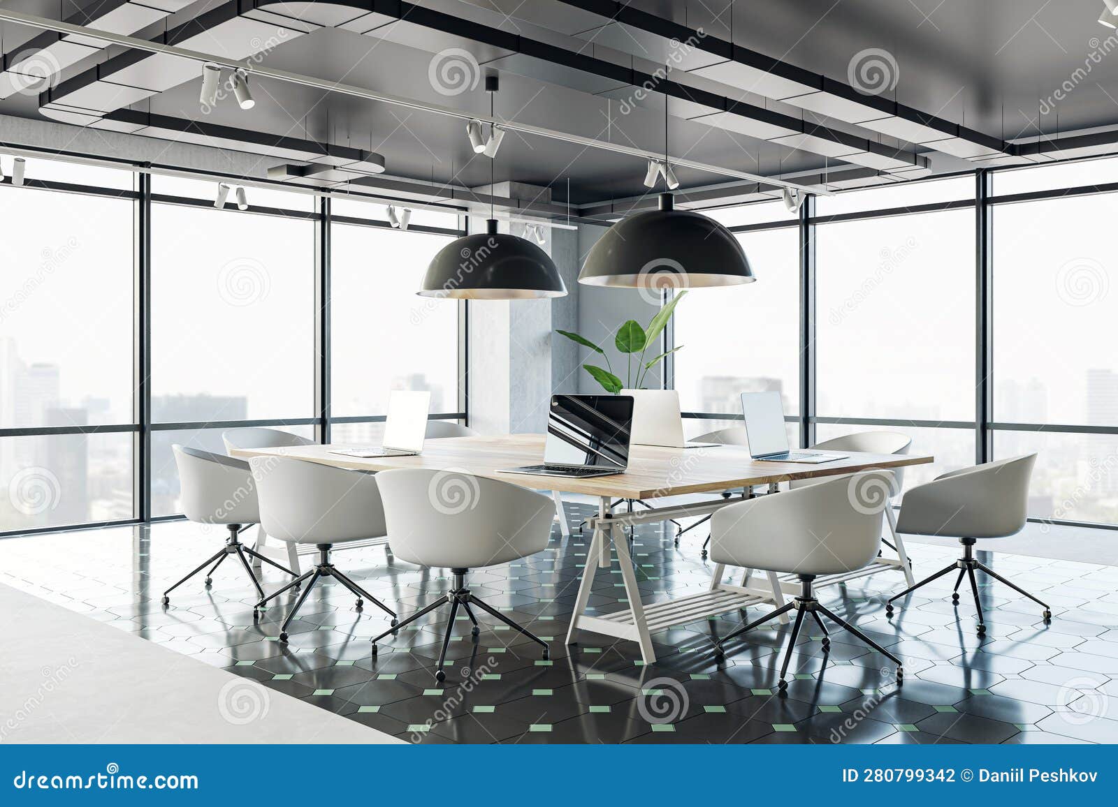 Perspective View of a Comfortable Workplaces in a Modern Open Loft ...