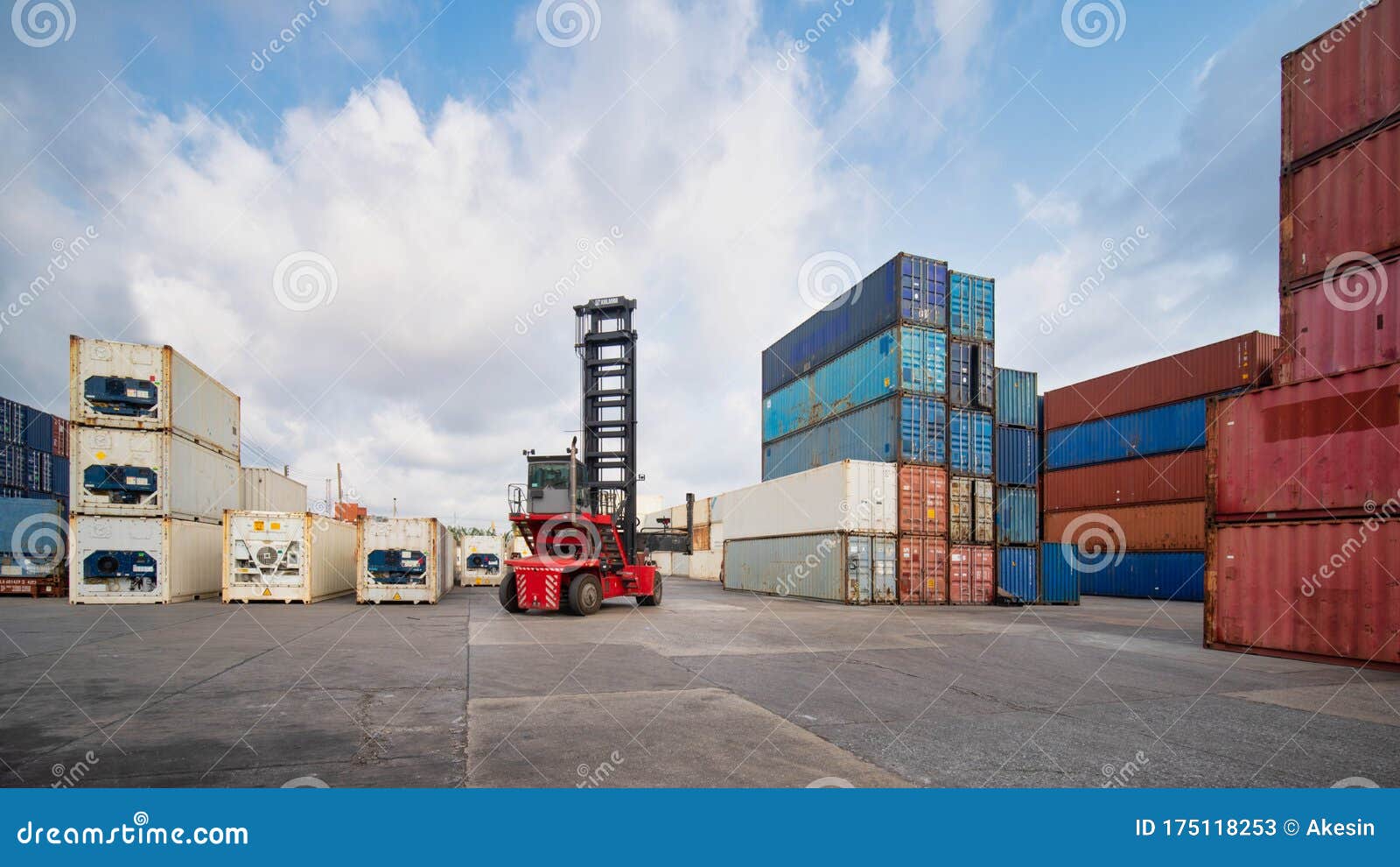 Perspective View of Containers at Containers Yard with Forklift and ...