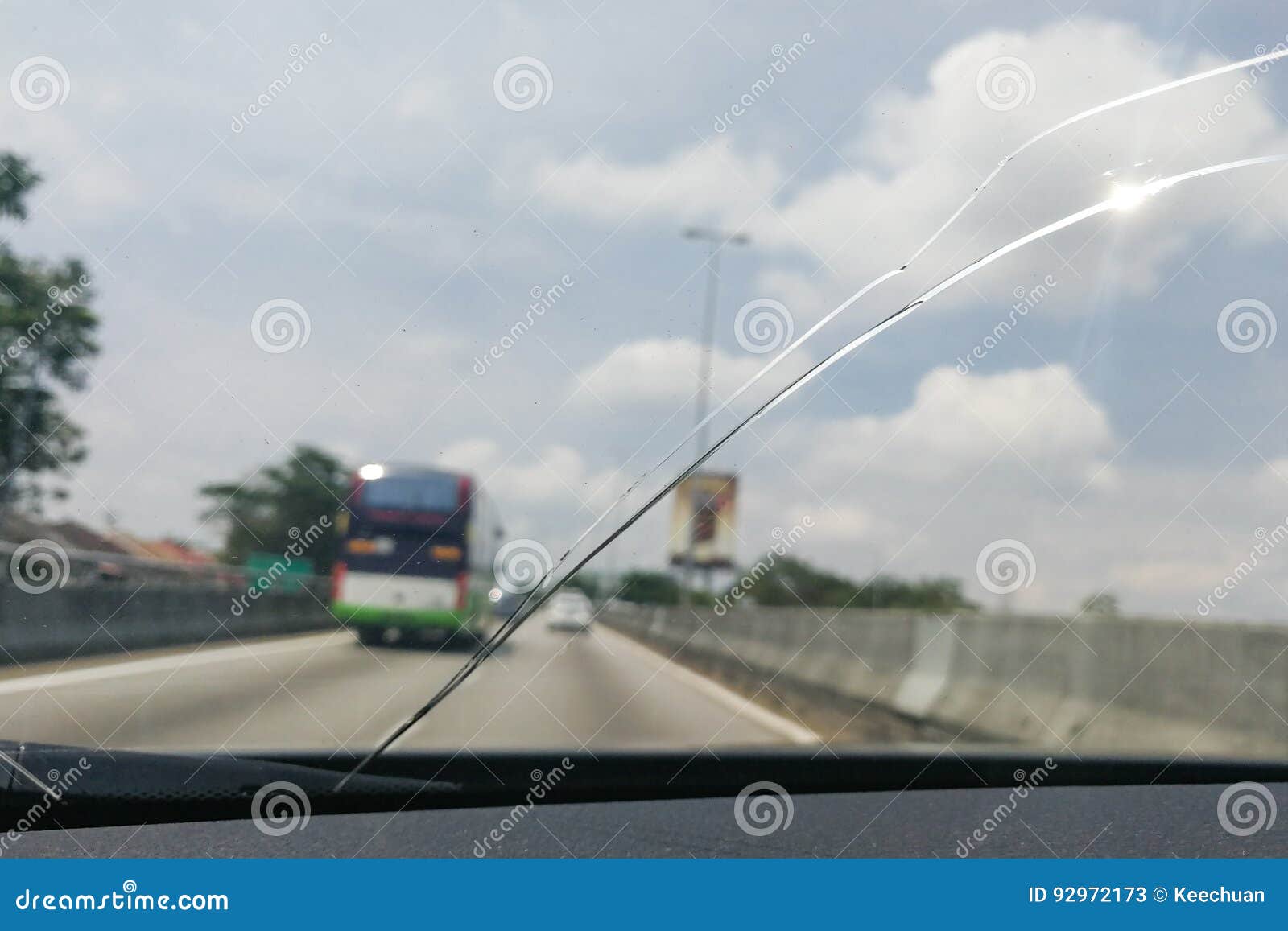 Perspective View of Cracked Car Windscreen or Windshield while D Stock ...