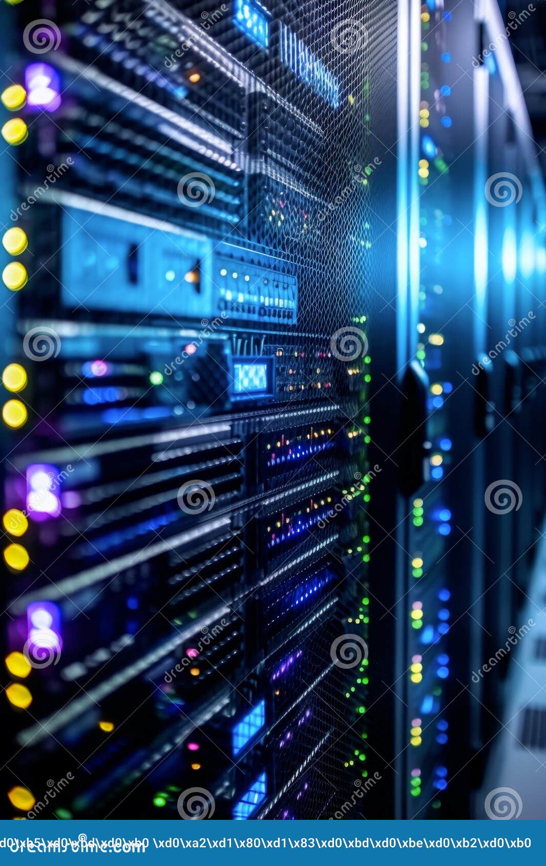 Perspective View of a Data Center Aisle with Server Racks on Both Sides ...