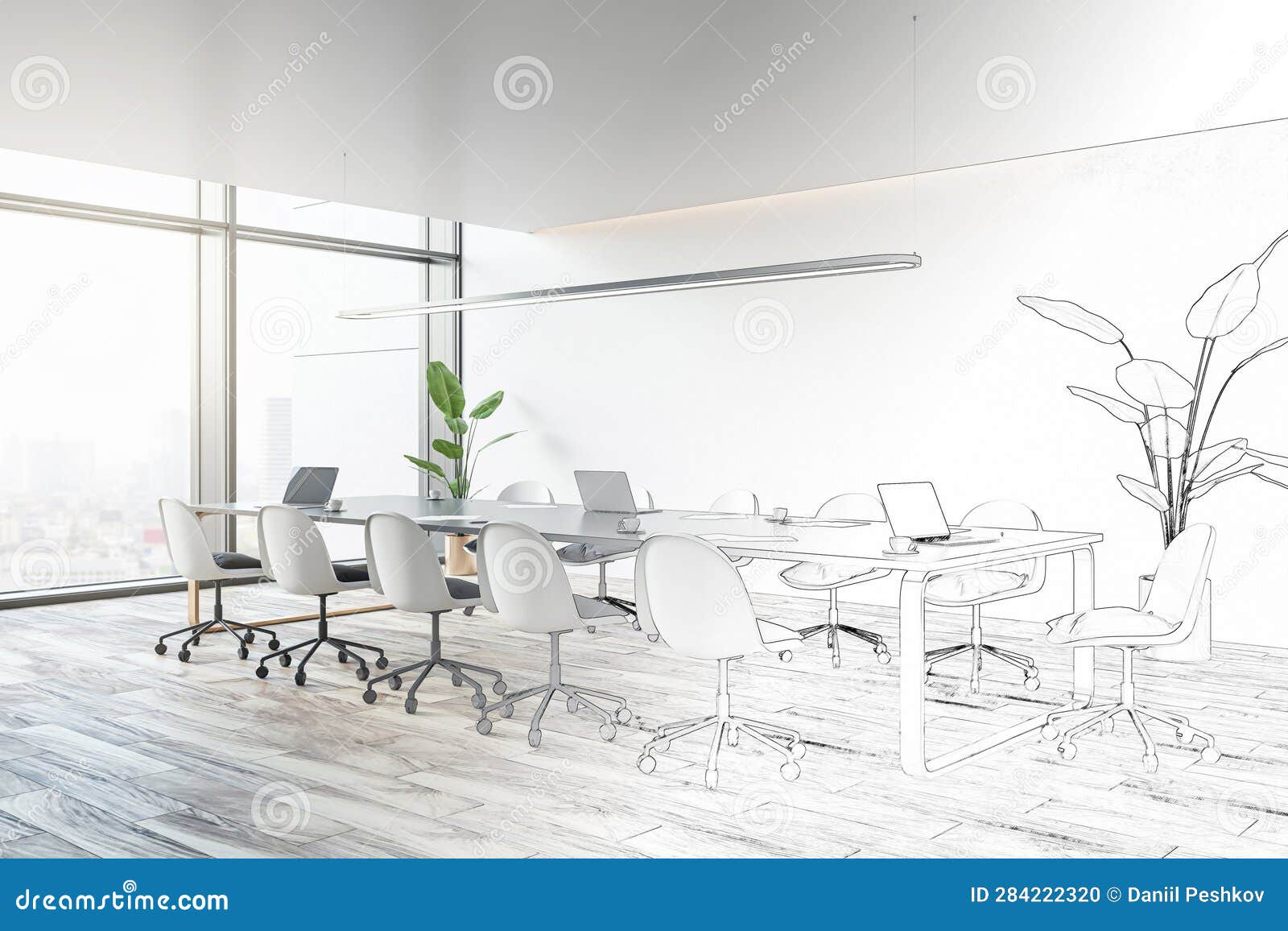 Perspective View of Design Project of Conference Room with Office Table ...